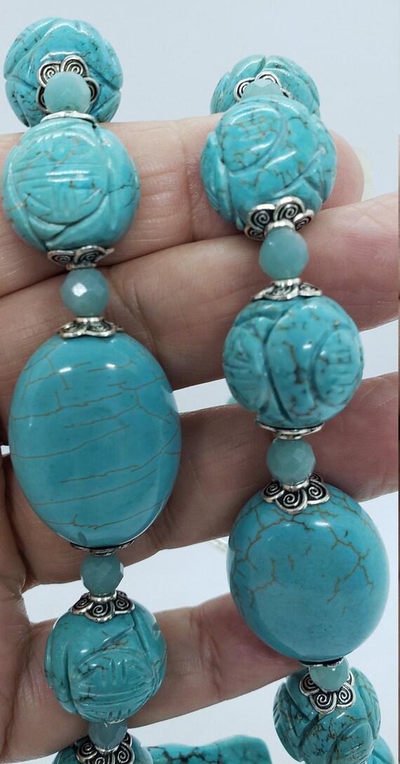Genuine Turquoise Chunky Necklace, Hand Crafted Natu… - Gem