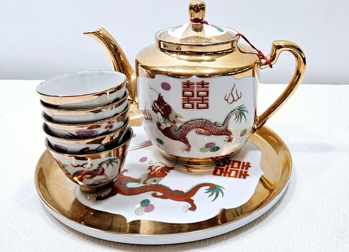 Vintage Pheonix and Dragon Ware, Japanese Porcelain Gold Guild Chinaware, Tray With Pheonix and ...