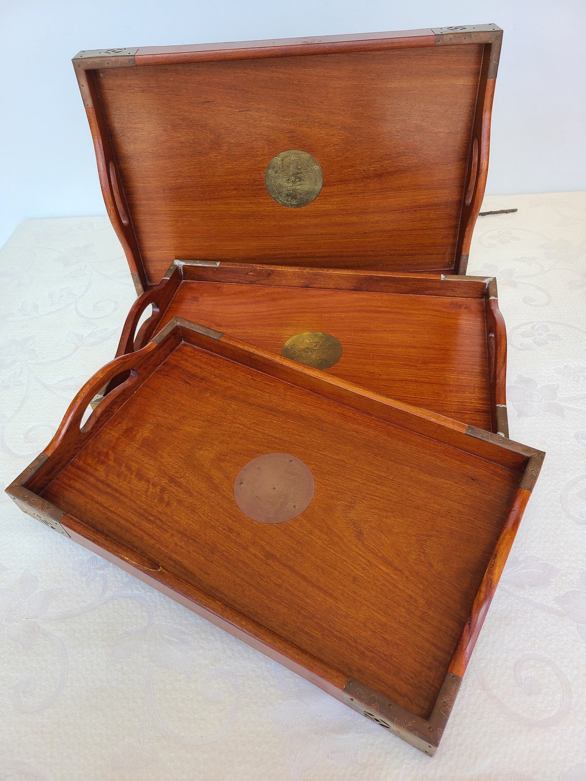 Vintage Chinese Rosewood Serving Trays Three Piece Wooden | Etsy