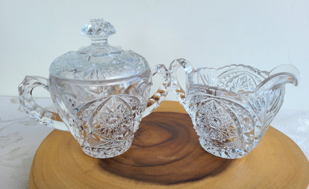 Early American Star and Fan Crystal Sugar Bowl and Creamer Set - Etsy