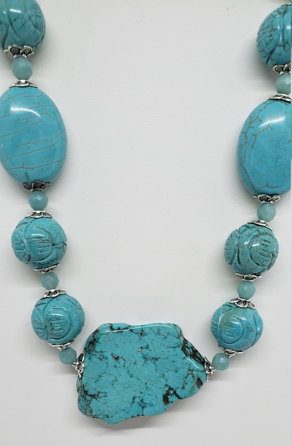 Genuine Turquoise Chunky Necklace, Hand Crafted Natu… - Gem