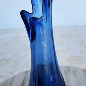 Vintage Blue Glass Stretched Vase, Swung Glass Five Finger Vase ...