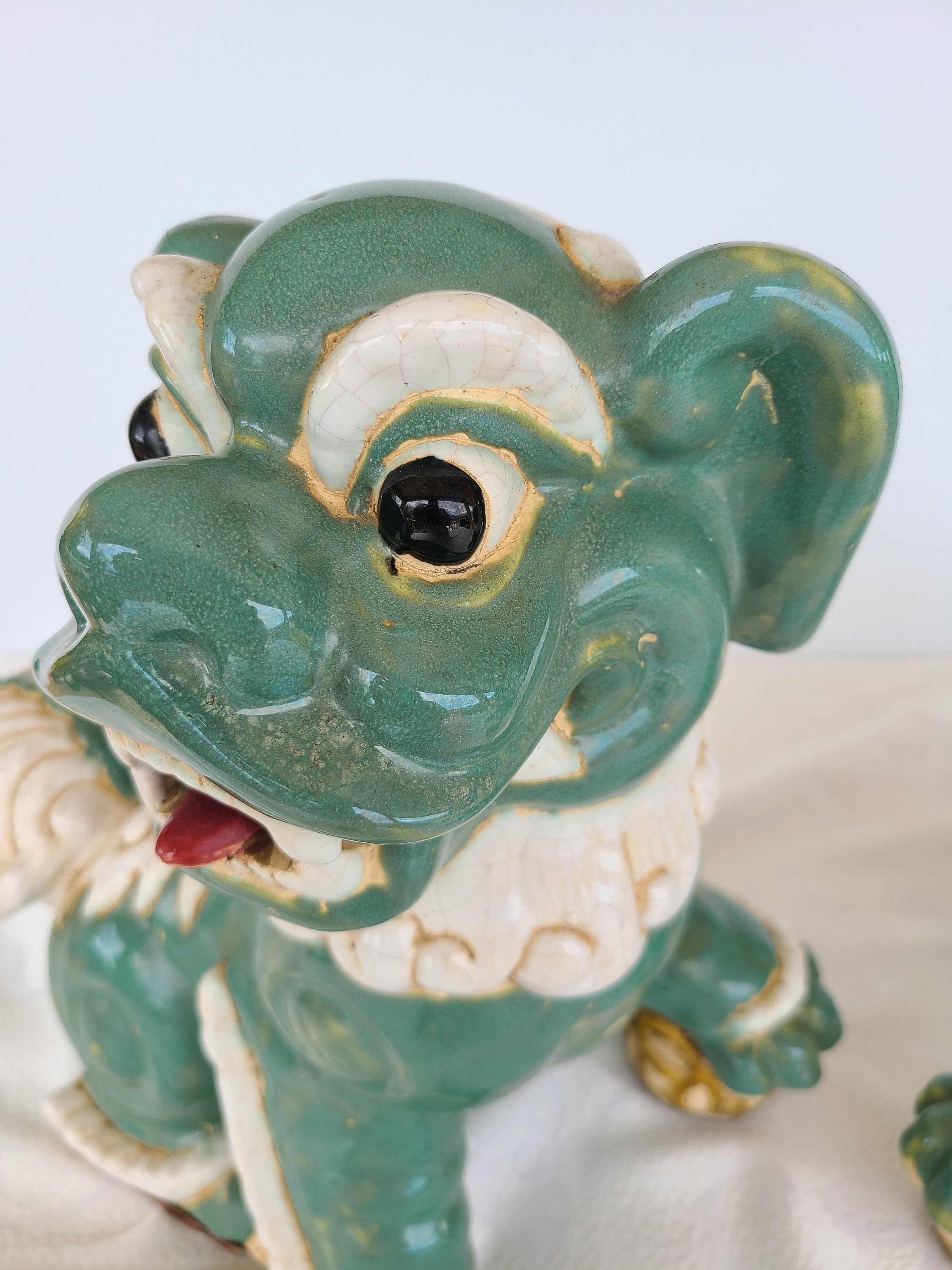 Vintage Hand Painted Porcelain Foo Dogs, Mid Century Modern Guardian ...