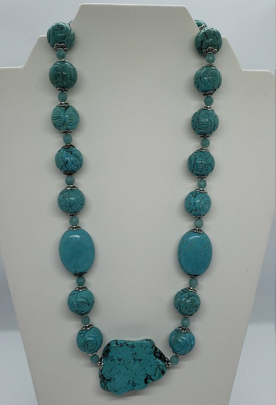 Genuine Turquoise Chunky Necklace, Hand Crafted Natu… - Gem