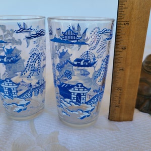 Vintage Blue Willow Glass Tumblers, Drinking Glass With Classic Blue ...