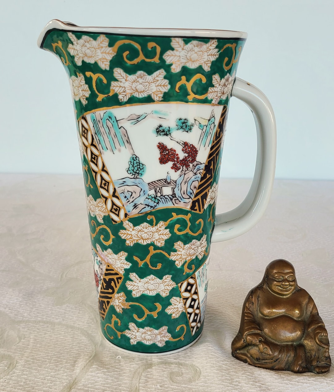 Stunning Vintage Gold Imari Hand Painted Water Pitcher, Tall 9 1/2 ...
