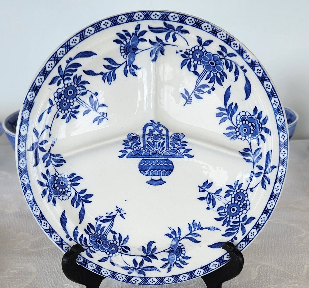 Antique Delph Blue Floral Grill Plate, James M. Shaw & Co, England - Etsy