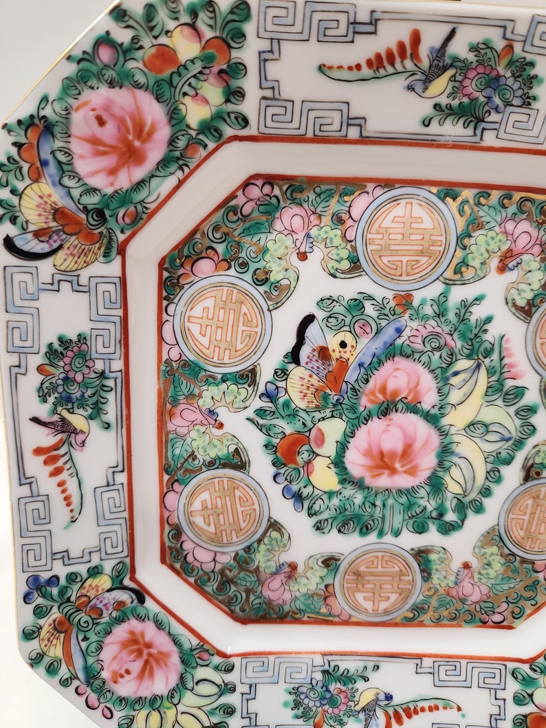 Rose Medallion Canton Octagon Plates Porcelain Hand Painted - Etsy
