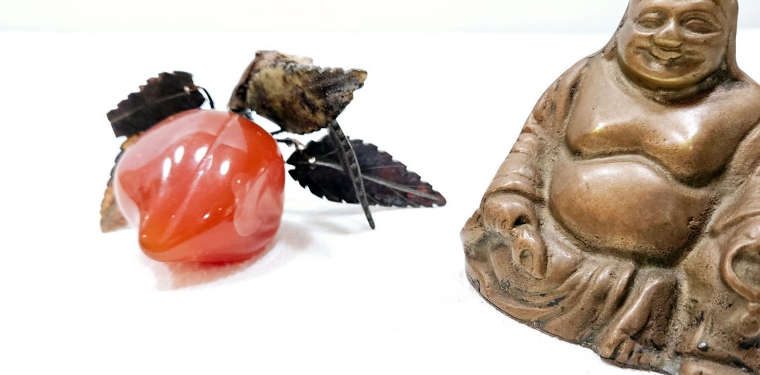 Vintage Carved Carnelian Peach/nectarine With Jade Leaves, Carved Fruit ...