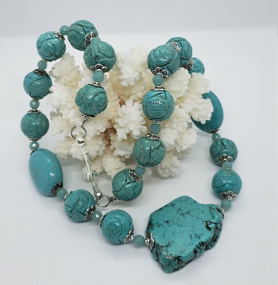 Genuine Turquoise Chunky Necklace, Hand Crafted Natu… - Gem
