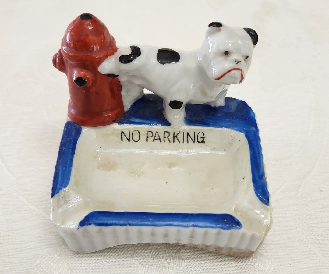 Vintage Ceramic Ashtray With Cute Bull Dog and Fire Hydrant, "no ...
