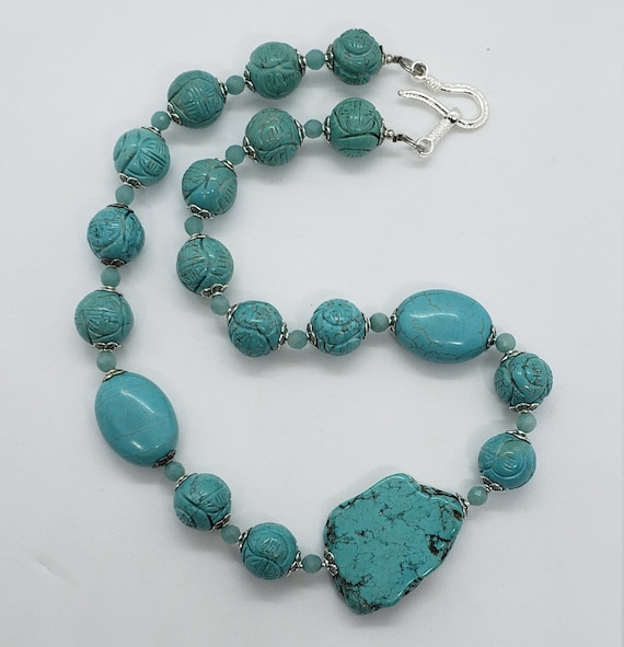 Genuine Turquoise Chunky Necklace, Hand Crafted Natu… - Gem