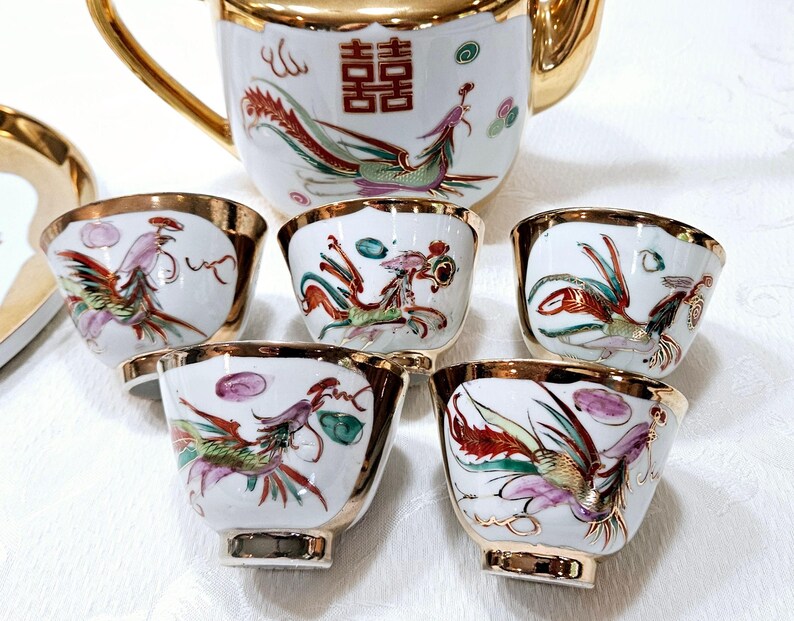 Vintage Pheonix and Dragon Ware, Japanese Porcelain Gold Guild Chinaware, Tray With Pheonix and ...