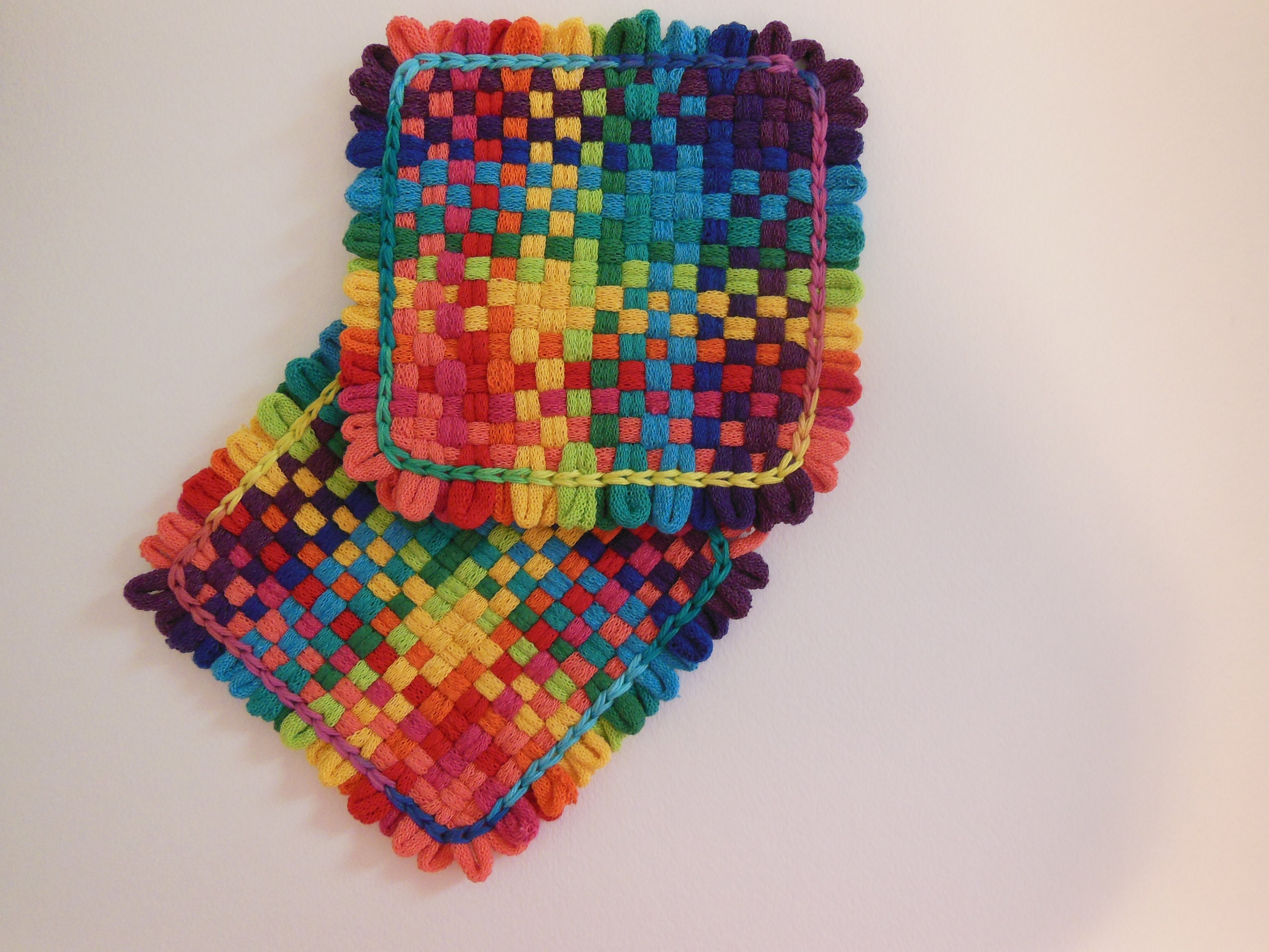 Two Woven Potholders or Two Large Woven Coasters, Modern Mermaid ...