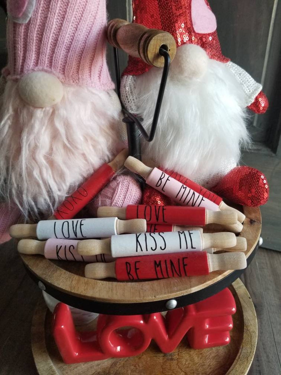 Mini Rolling Pin Set: Rae Dunn Inspired Valentine's Tiered Tray Decor ...
