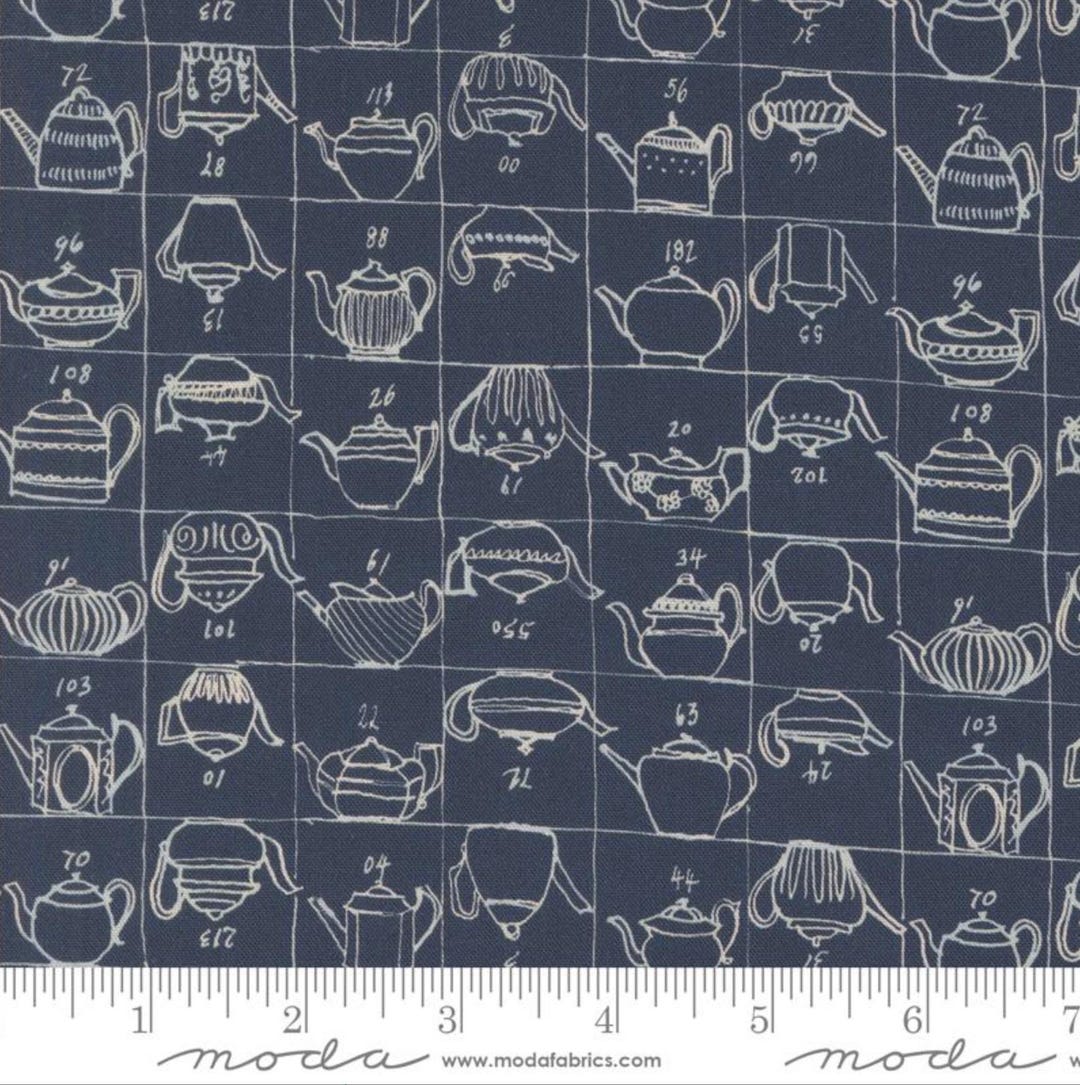 Moda LARKING - Thames Teapots in Derby Blue (24631 17) - by Janet Clare - Sold by the YARD - Cut ...
