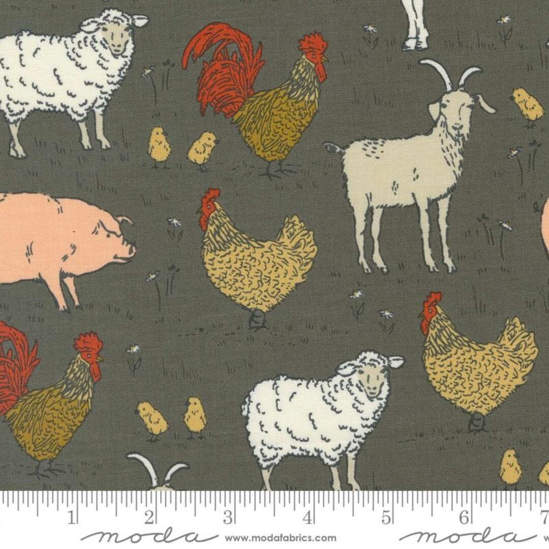 Moda FARMSTEAD - Farm Animals in Charcoal (20903 16) - by Stacy Iest ...