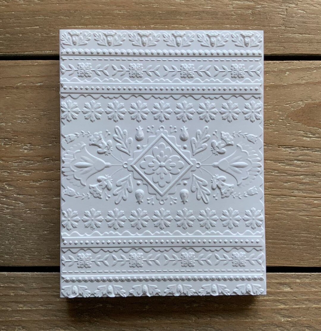 Folk Art Embossed Greeting Cards, Floral Note Cards, White Note Cards ...