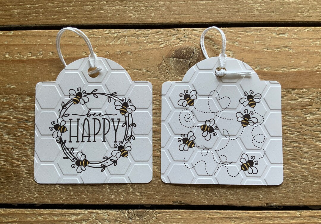 12 Bee Happy Tags, Buzzing Bee Tags, Bee Gift Tags, Bee Favor Tags ...