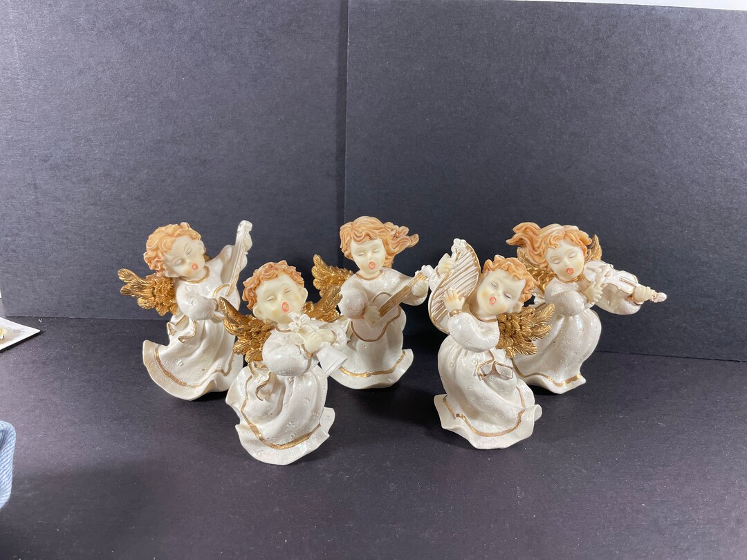 Vintage Set of 5 Resin Angels With Musical Instruments Hand Painted ...