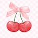 Pink Check Cherry Bow Art Printable - Etsy