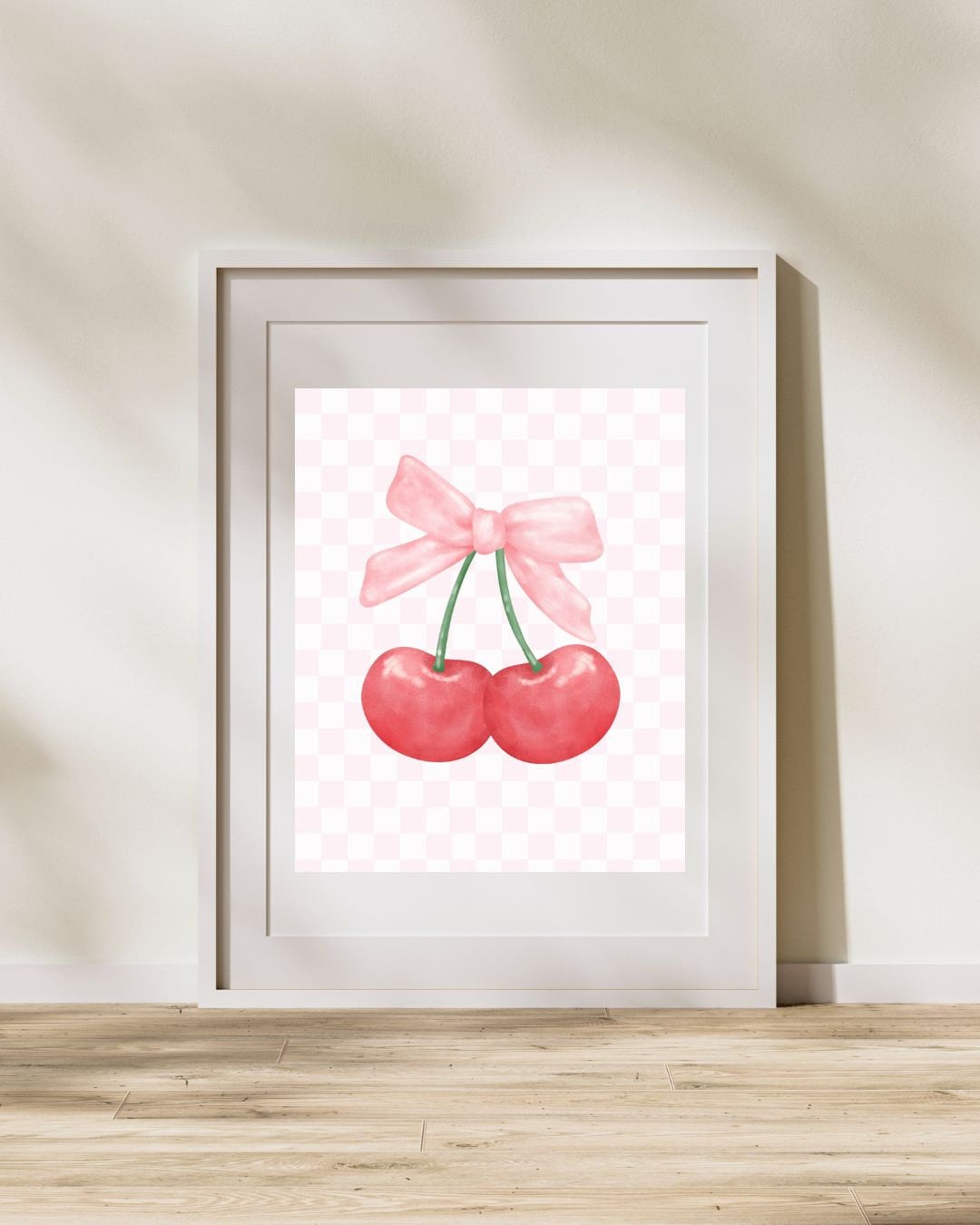Pink Check Cherry Bow Art Printable - Etsy
