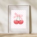 Pink Check Cherry Bow Art Printable - Etsy