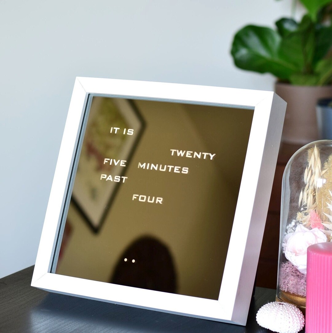 English Word Clock - MIRROR Clock, White Frame Electronic Clock, Modern ...