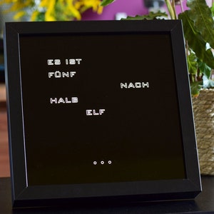 German Word Clock - White LED Clock, Black Frame Clock, Desk or Wall ...
