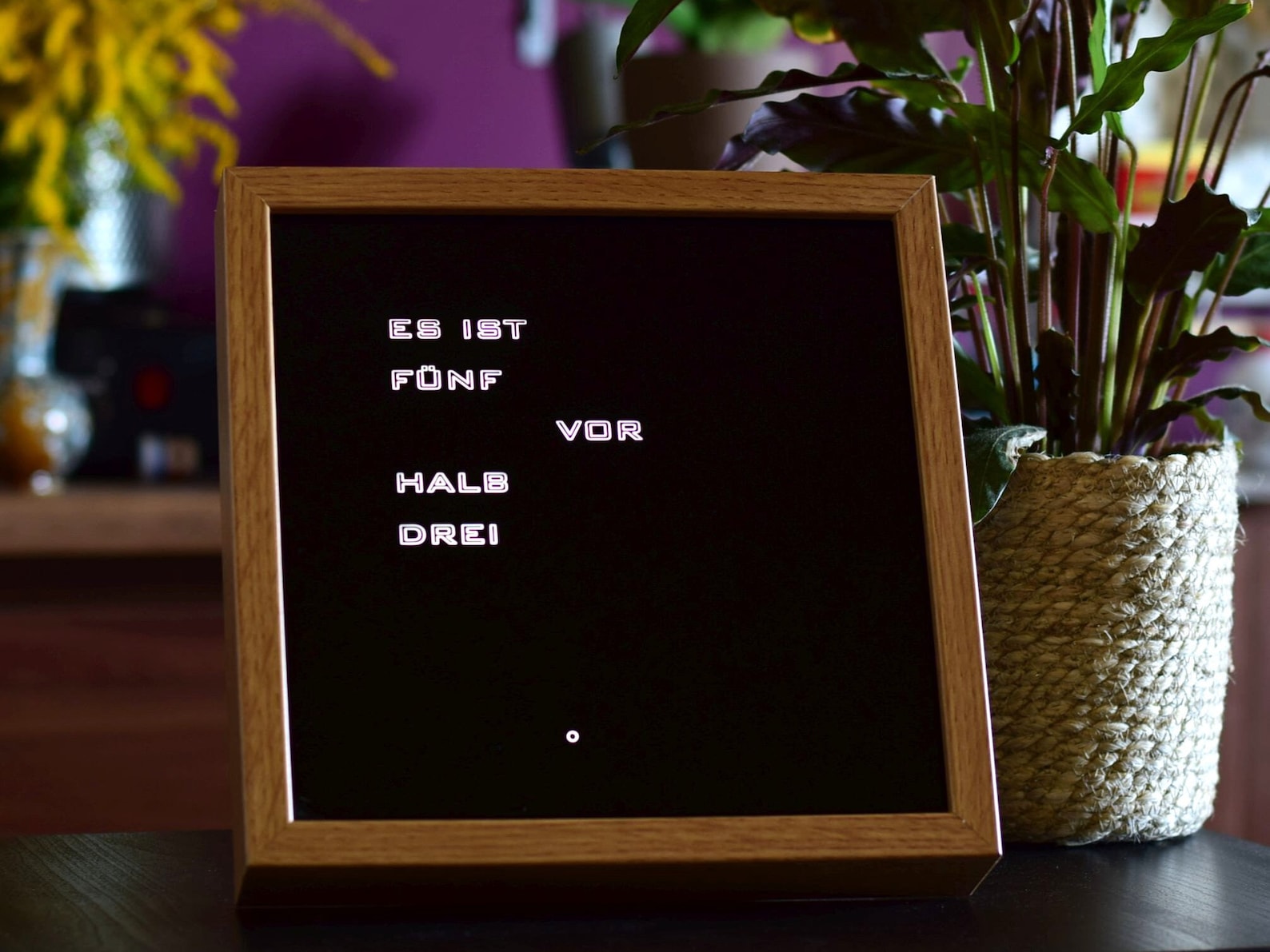 German Word Clock White LED Clock Brown Frame Clock Desk | Etsy