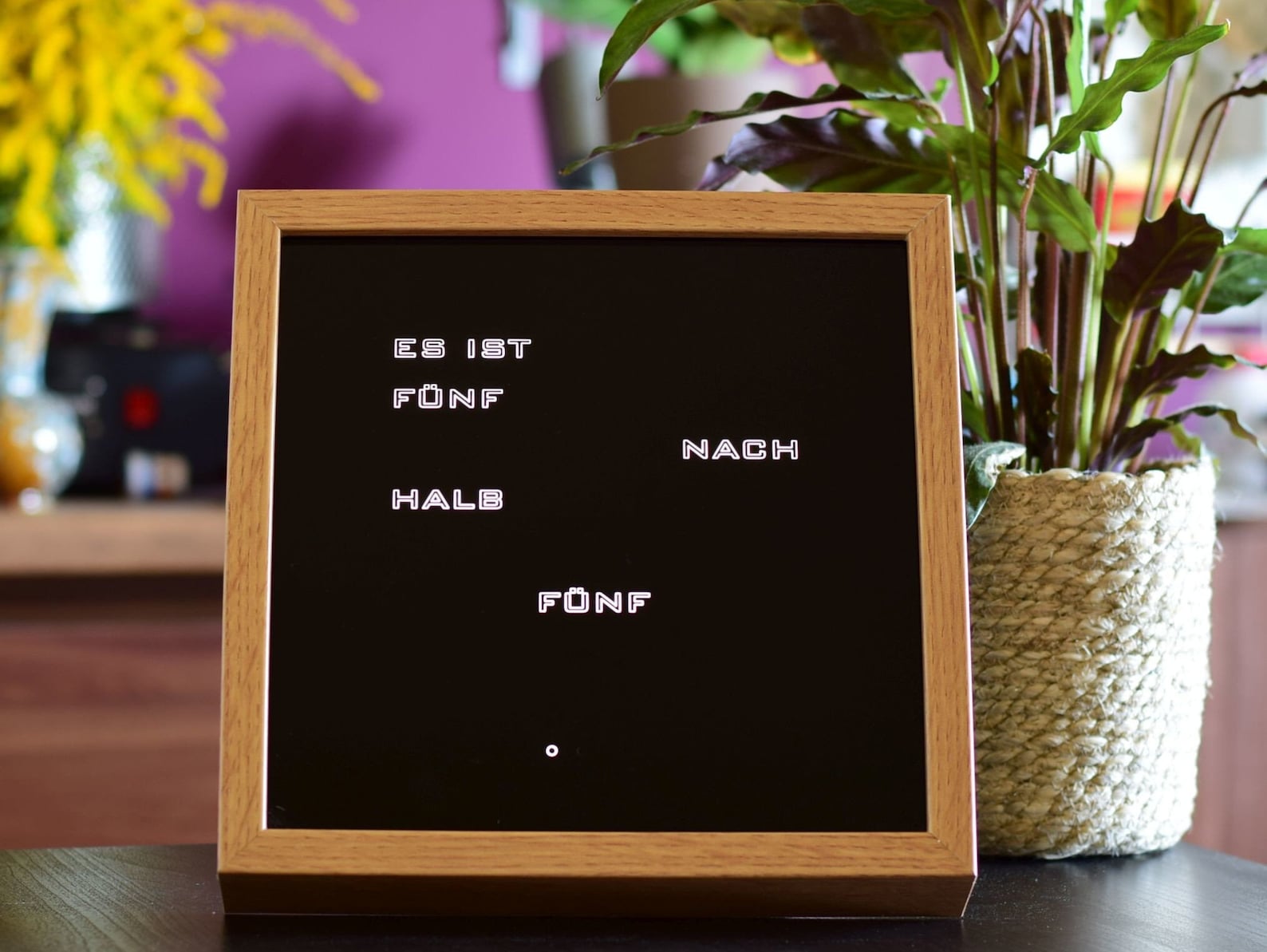 German Word Clock White LED Clock Brown Frame Clock Desk | Etsy