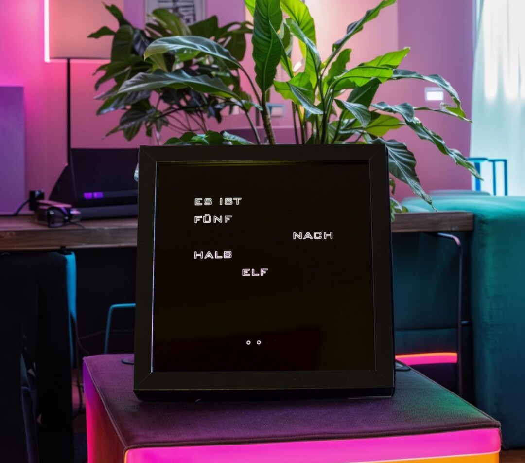 German Word Clock - White LED Clock, Black Frame Clock, Desk or Wall ...