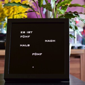 German Word Clock - White LED Clock, Black Frame Clock, Desk or Wall ...