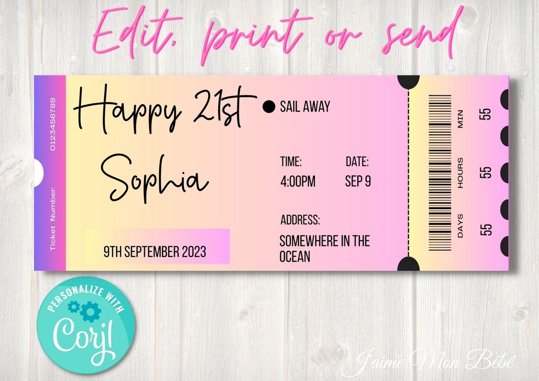 Birthday Ticket Printable Ticket Gift Ticket Customisable - Etsy