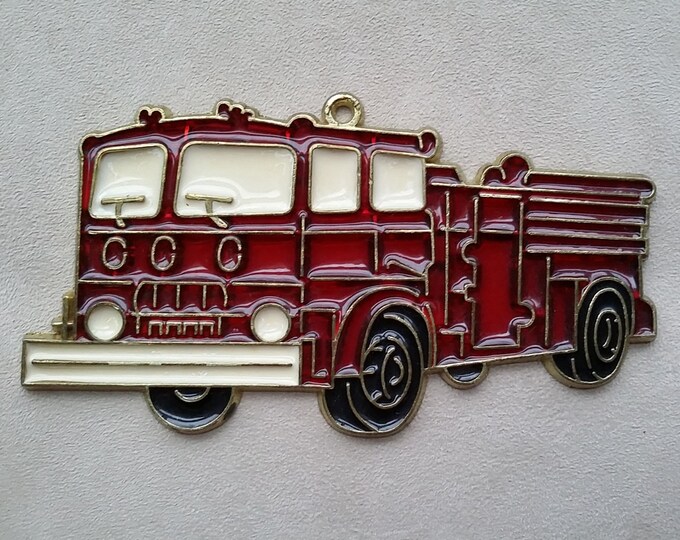 Stained Glass Suncatcher, Fire Truck Ornament, Fire Truck Sun Catcher ...