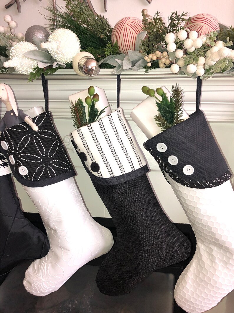 Black and White Christmas Stockings, Holiday Gift Socks, Modern ...