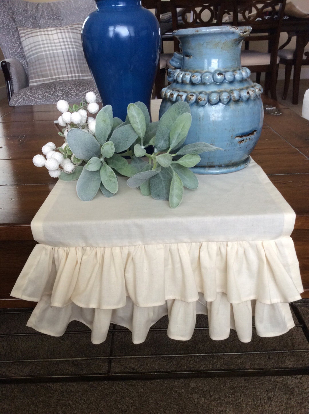 Natural Muslin Table Runner, Ruffled Table Cover, Shabby Chic Wedding ...