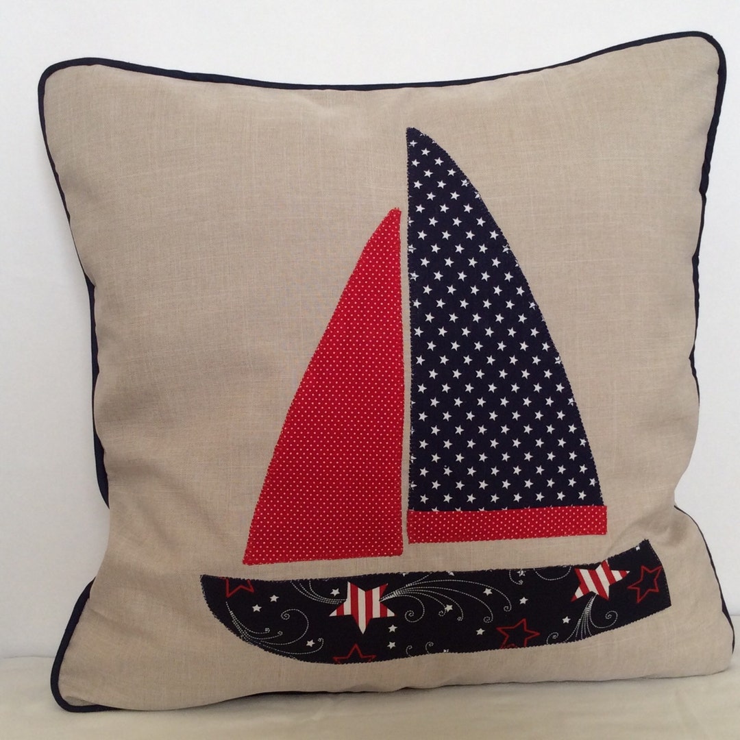 Sailing Boat Pillow, Patriotic Boat Throw, Fourth of July, Boat Regatta ...