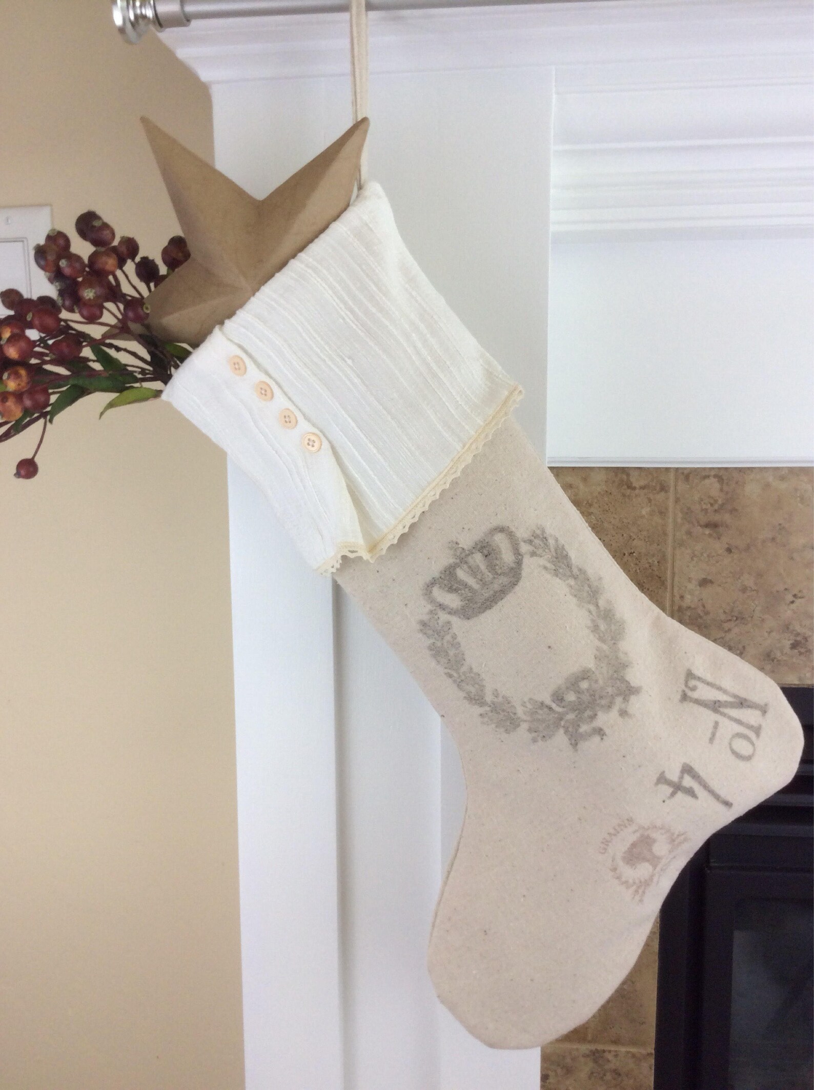 French Farmhouse Christmas Stocking, Country Cottage Holiday Socks ...