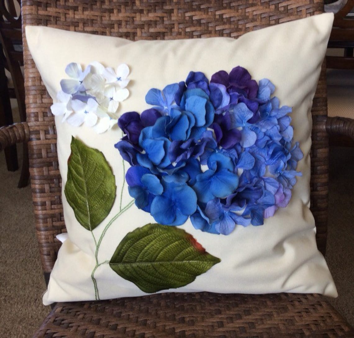 Blue Hydrangea Pillow Cover Outdoor Flower Throw Cover 3D | Etsy