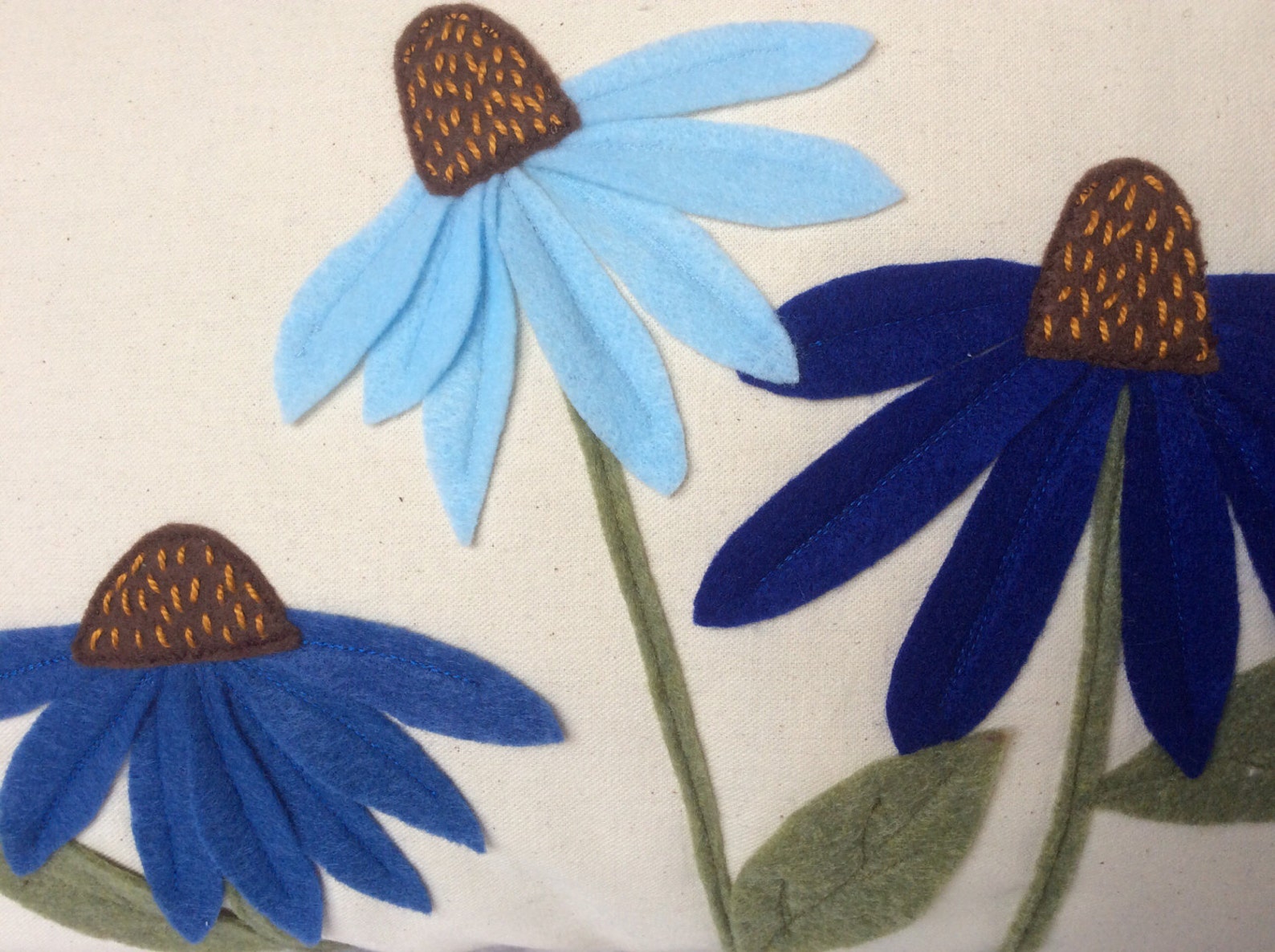 Blue Cone Flower Pillow Cover Felt Floral Applique Throw | Etsy