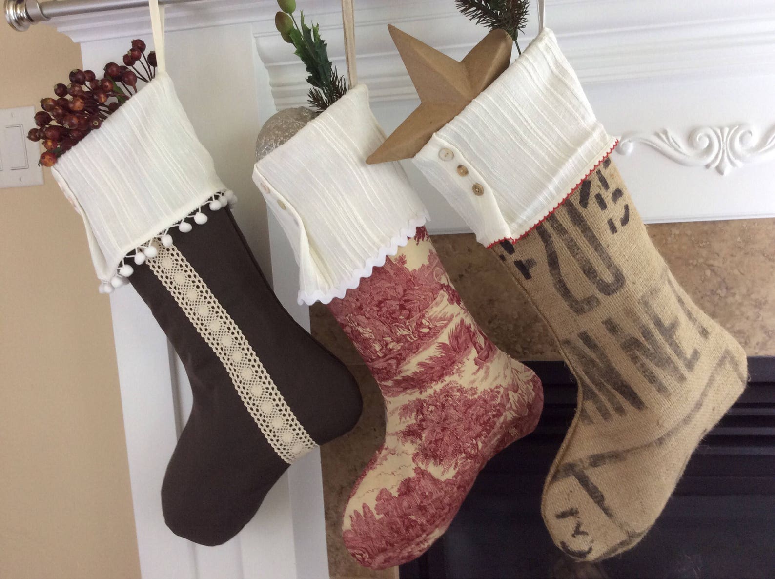 French Farmhouse Christmas Stocking, Country Cottage Holiday Socks ...