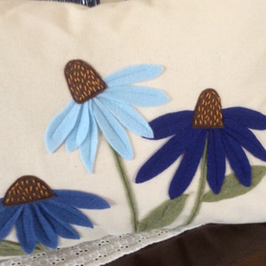 Blue Cone Flower Pillow Cover, Felt Floral Applique Throw, 3D Flower Cushion, Summer Flower ...