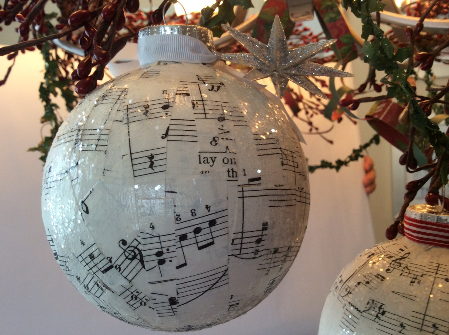 Music Sheet Covered Christmas Ornament White Christmas - Etsy