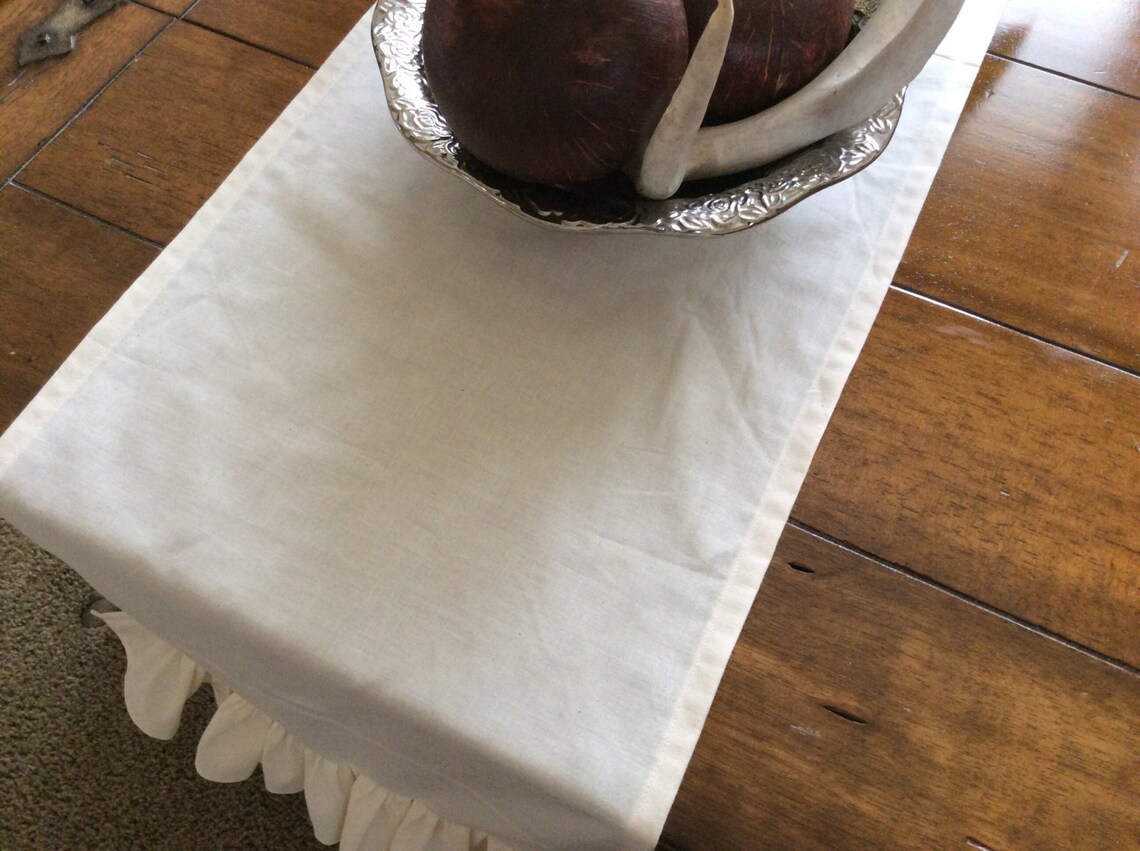 Natural Muslin Table Runner, Ruffled Table Cover, Shabby Chic Wedding ...