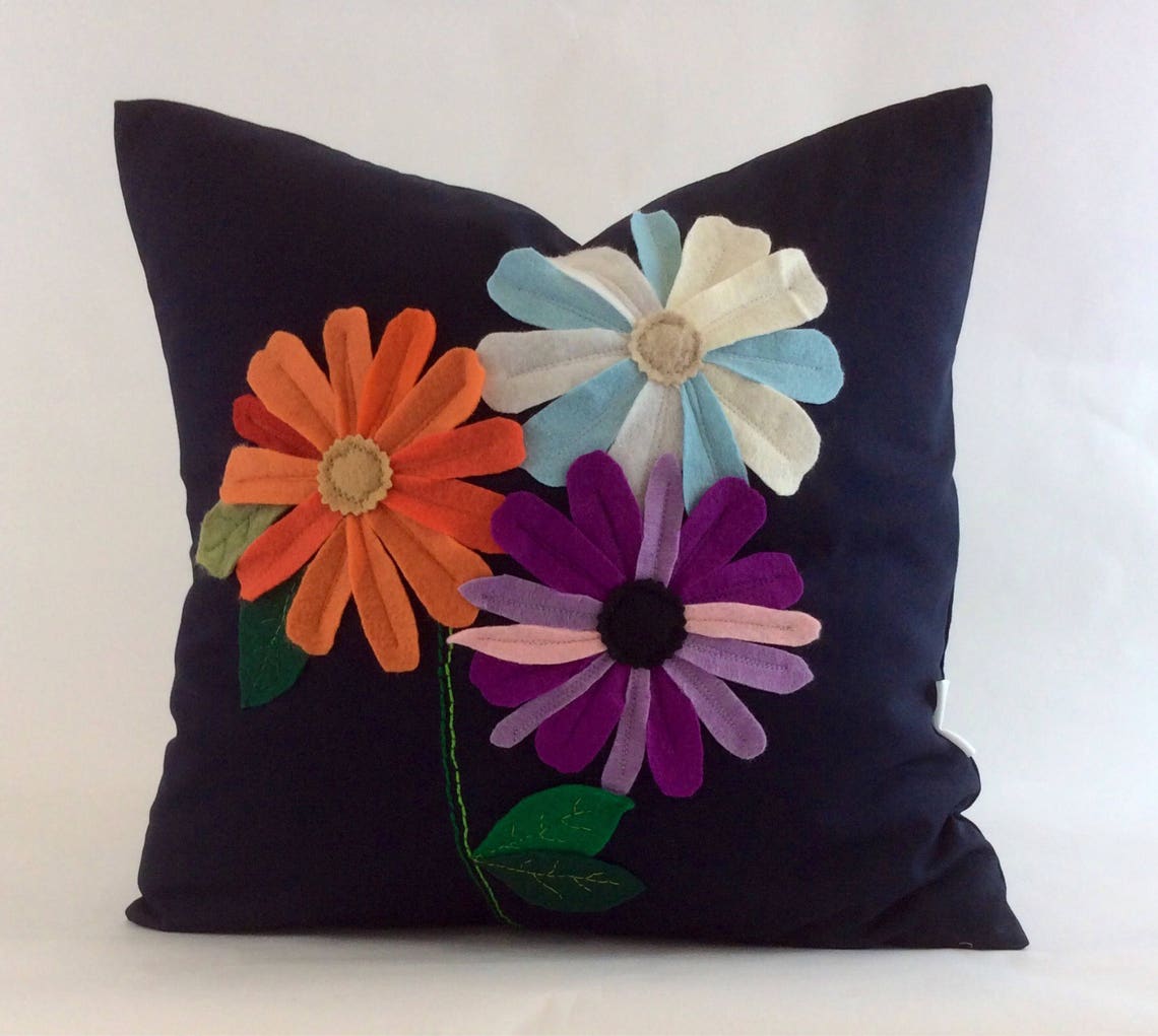 Autumn Flower Pillow Bold Floral Cushion Flower Applique - Etsy