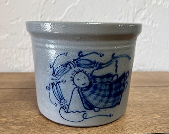 Rare Vintage ELDRETH Pottery Blue Slip Pinecone Design Decorated Crock ...