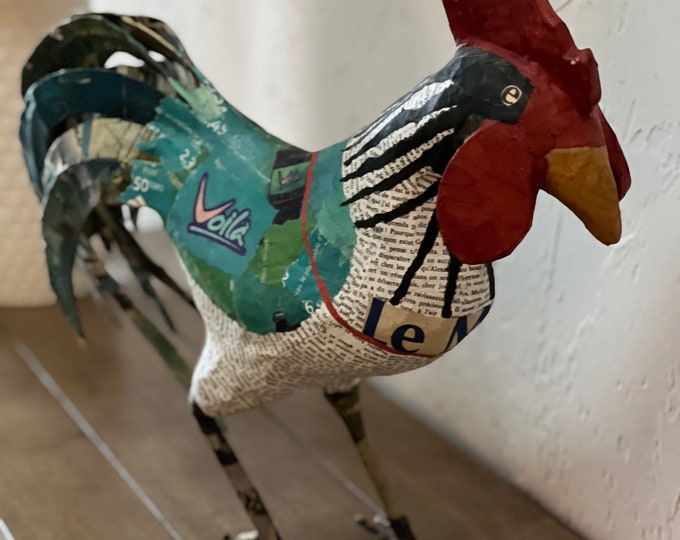 RARE Hand-made Paper Máché Rooster, Hand Painted and Made From French ...