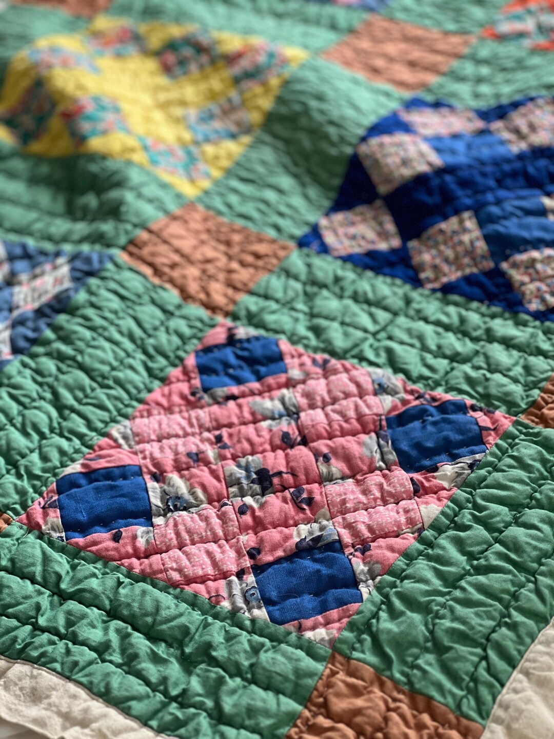 RARE Antique Block Scrap Quilt, Depression Era Quilt, 1930s Hand ...