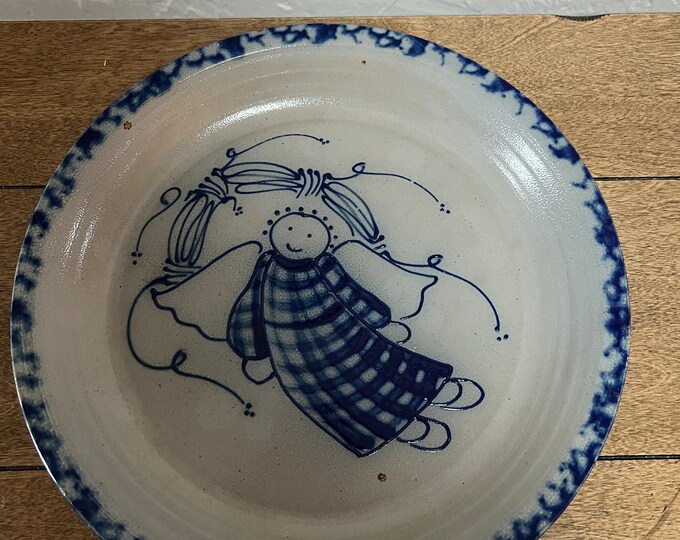 RARE Vintage Folk Art Salt Glazed Stoneware Angel Pie Dish by Eldreth ...